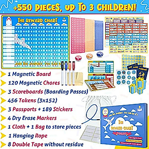 US Teacher-Designed Reward Chart by ParentaliTips - 120 Magnetic Chores for Multiple Kids - 456 Tokens - ADHD & Autism Visual Schedule - Toddler Chore - Daily Behavior Chart - Bedtime Routine