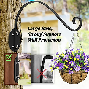 Hystun Plant Hangers Outdoor - 16 Inch Hanging Plant Hooks and Bird Feeder Hanger, Hand-Forged Plant Wall Hanger, Metal Black Plant Hooks for Hanging Baskets, Flower, Lantern, Wind Chime