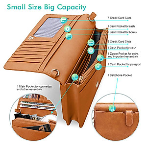 nuoku Women Small Crossbody Bag Cellphone Purse Wallet with RFID Card Slots 2 Straps Wristlet, Brown
