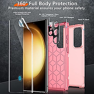 Red2Fire for Samsung Galaxy S23 Ultra Case, [Military Grade Shockproof] with 2Pack [Soft Screen Protector + Camera Protector] Heavy Duty Full Body Protection Phone Case for S23 Ultra Case 5G, Pink