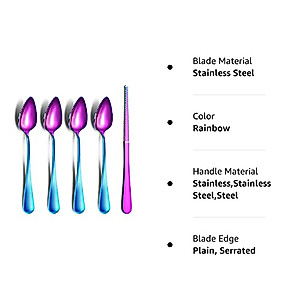 Grapefruit Spoons & Grapefruit Knife, Stainless Steel Grapefruit Utensil Set, Serrated Edge & Thick Gauge Handle, Rainbow Kitchen Tool with Non-stick Plating for Kiwi, Dessert, Apple (5 PCS)