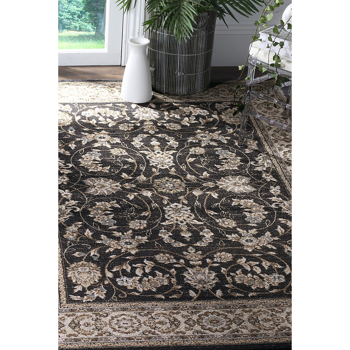 SAFAVIEH Lyndhurst Collection Area Rug - 8' x 10', Grey & Cream, Traditional Oriental Design, Non-Shedding & Easy Care, Ideal for High Traffic Areas in Living Room, Bedroom (LNH340G)