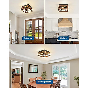 DEWENWILS Farmhouse Metal Flush Mount Light Fixture with Wood Grain Finish, 2-Light Ceiling Lamp for Kitchen, Hallway, Entryway, Foyer