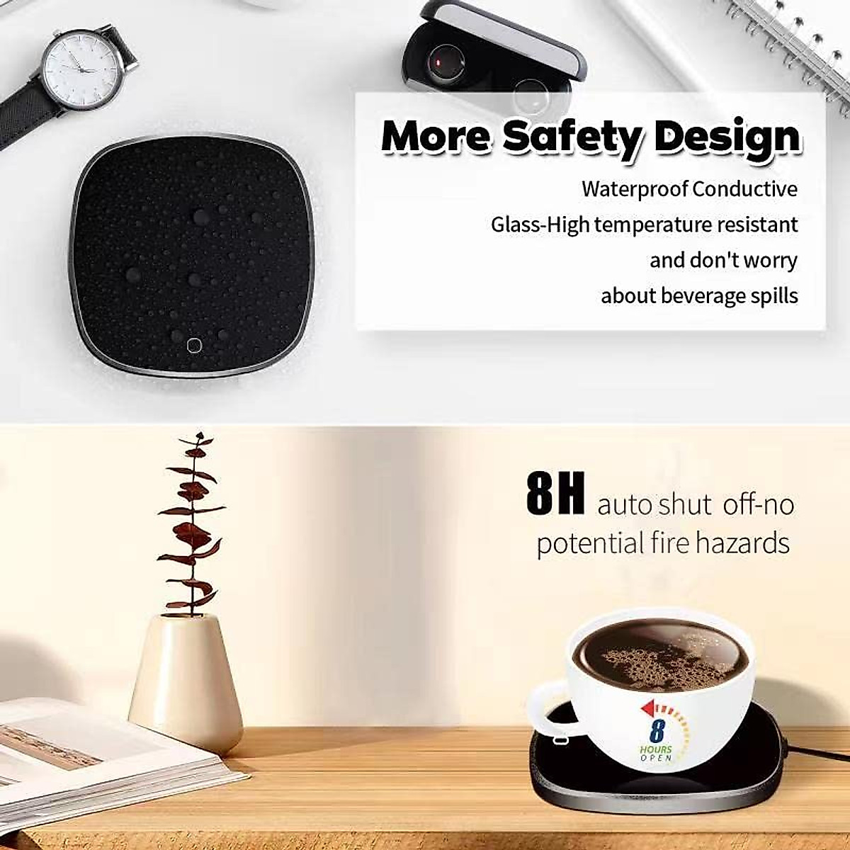 Coffee Mug Warmer, Coffee Cup Warmer for Desk with Auto Shut Off, Electric Beverage Warmer with 2 Temperature Settings, Candle Wax Cup Warmer Heating Plate for Hot Tea, Water, Cocoa, Milk