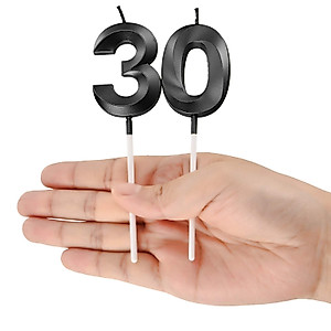 Birthday Candles Numeral Candles Cake Topper Decoration for Birthday Party Wedding Anniversary Celebration Supplies(Black,30th)