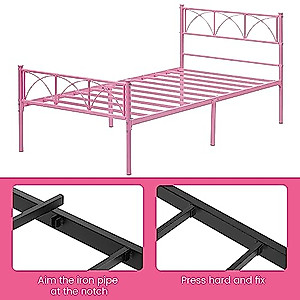 GAOMON Modern Stylish Iron Bed Frame with Headborad & Footboard,Firm Support Structure, Metal Platform Bed Frame, No Box Spring Needed, Under Bed Storage, Simple Assembly(Pink,Twin)