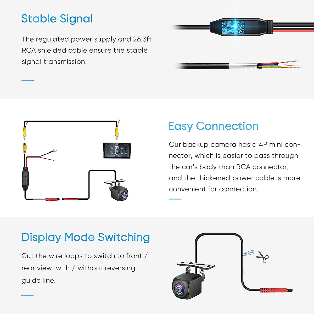 HD Backup Camera,Metal Housing 170 Degree Wide View Angle License Plate Rear View Camera for Car,Clear Night Vision IP69 Waterproof Rearview Universal Reverse Cam Kit for Vehicle SUV RV Pickup