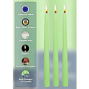 Hyoola 12 Pack Tall Taper Candles - 10 Inch Celery Green Dripless, Unscented Dinner Candle - Paraffin Wax with Cotton Wicks - 8 Hour Burn Time