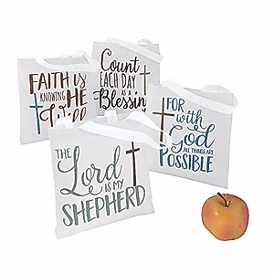 Fun Express Small Religious Reusable Tote Bags (set of 12 canvas totes)