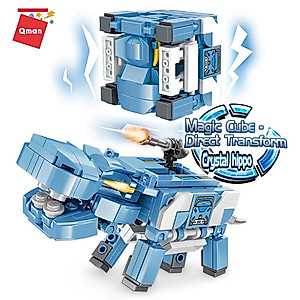 QMAN Building Blocks STEM Toy for Kids Age 6+ Magic Cube Bricks Transform Animal Toys to Build Educational Learning Creative Building Kit Gift Toy for Boys and Girls, 149 Pieces (Hippo Model)