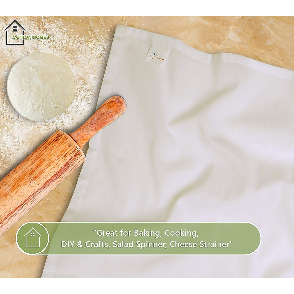 COTTON HOMES Flour Sack Tea Towel, Dish Cloth, Cheesecloth Baking Towels for Kitchen 6 Pack - 28x28 Inch- [with 3 Free Wash Cloths] -100% Virgin Cotton.