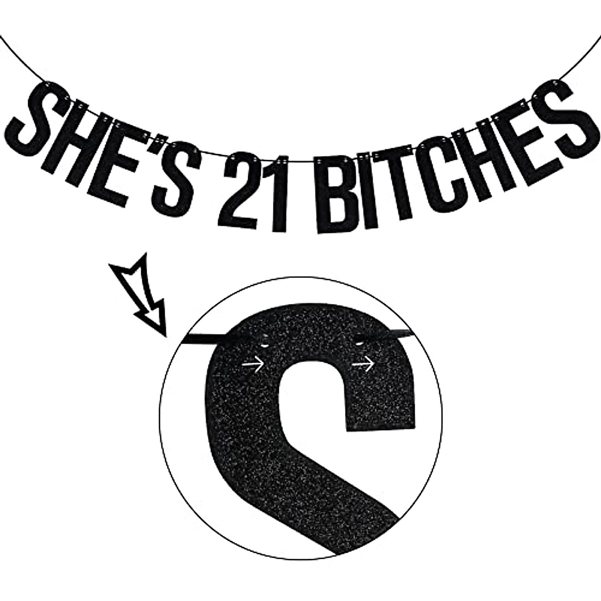 She's 21 Bitches Banner, Girls 21st Birthday Party Decorations, Cheers to 21 Years, 21st Birthday Decorations for Women Black Glitter