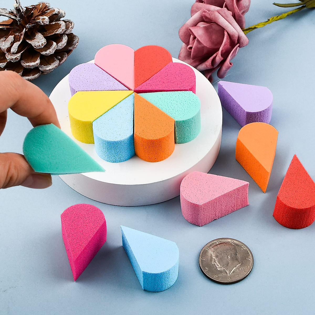 WANDIC Makeup Sponges, 16 Pcs 8 Colors Blender Sponges Face Painting Petal Sponges Beauty Sponge for Powder and Liquid