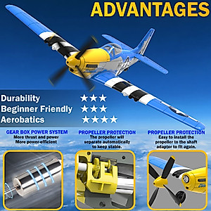 LEAMBE RC Plane 4 Channel Remote Control Airplane with 3 Modes - Ready to Fly Upgrade P51 Mustang RC Airplane for Beginners Adult with Xpilot Stabilization System & One Key Aerobatic