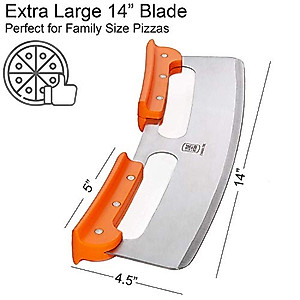 The Original Pizza Cutter Rocker Blade 14 inch. Very Sharp Hardened Stainless-Steel Pizza Slicer with Protective Cover. Safest ABS Plastic Grip Design. Great on All Types of Crusts, Flatbreads & Pies