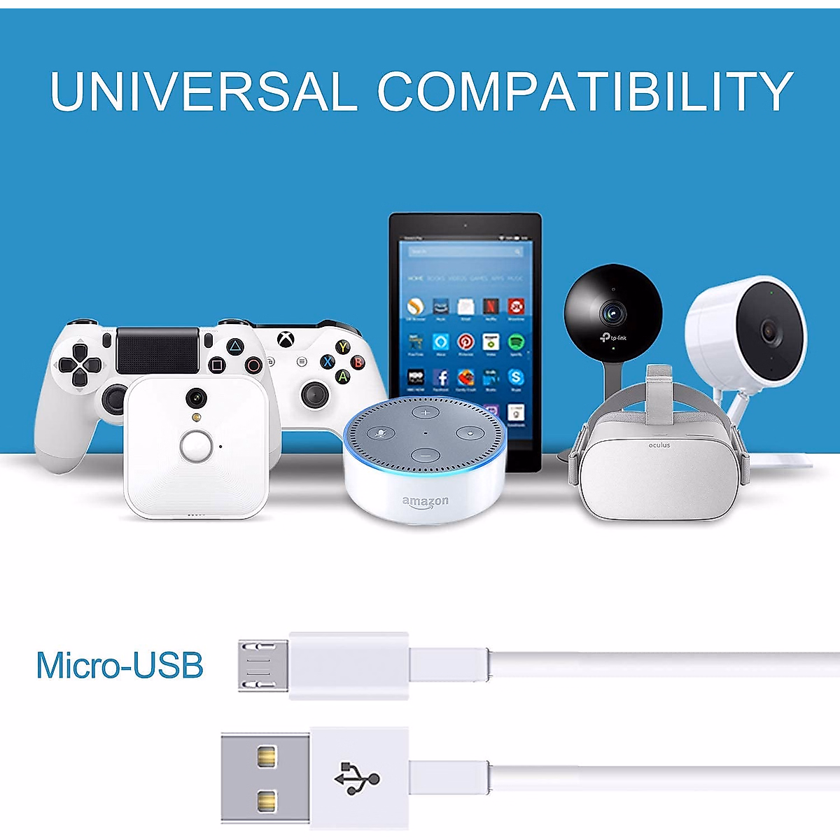 ALLICAVER 25ft Power Extension Cable,Charger for Wyze Cam, Wyze cam Pan, Blink XT, Yi Cam, and Security Cameras, USB to Micro USB