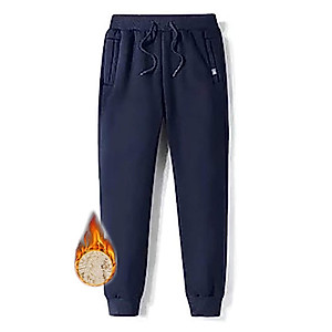 Aprsfn Men's Winter Warm Sherpa Lined Active Sweatpants Jogger Pants (Dark Blue, X-Large)