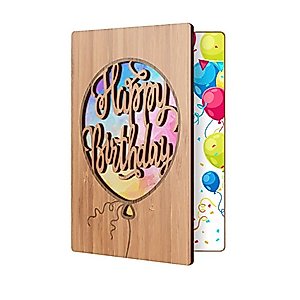 Happy Birthday Card by HeartSpace, Birthday Balloon Design: Premium Wooden Greeting Cards Handmade From Sustainable Real Bamboo Wood