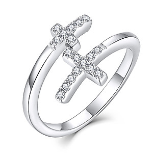 STARCHENIE Adjustable Cross Ring for Women 925 Sterling Silver Open Double Cross Ring Size 9