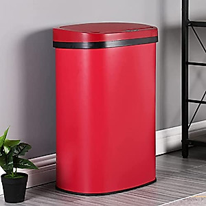 Hkeli Kitchen Trash Waste Bin 13 Gallon 50 Liter High Capacity Brushed Stainless Steel Garbage Can Touch Free Automatic Trash Can with Lid for Home Office Red