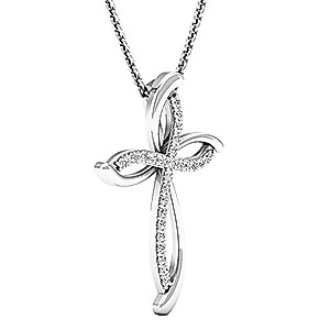 Dazzlingrock Collection 0.25 Carat (Ctw) Sterling Silver Round Diamond Women Cross Pendant with 18 inch Silver Chain