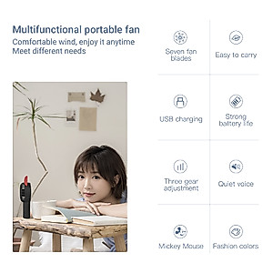 Talent Star Handheld Fan, Portable Fan, Cartoon Hand Fan, Rechargeable USB Mini Fan, with 3 Kinds of Wind Speed Adjustable, Portable Fan with Super Wind Power up to 4980r/ min (Black)