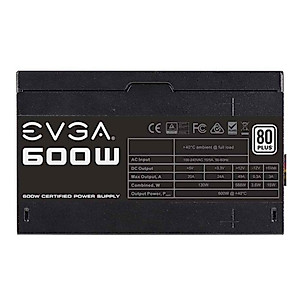 EVGA 600W 80 Plus Certified 100-W1-0600-K1 Power Supply, 600W