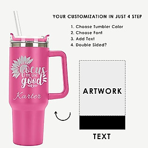 LifGif Sunflower Personalized Tumbler 40 oz Laser Engraved, Insulated Cup with Handle, Lid and Straw, Focus on the Good Stainless Steel Large Vacuum Insulated, Custom Gift for Birthday, women, mom
