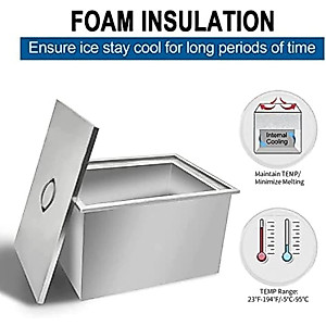 Drop in Ice Chest with Cover 304 Stainless Steel Drop in Cooler Included Drain-Pipe and Drain Plug Drop in Ice Bin for Cold Wine Beer,23''L X 17''W X 13''H
