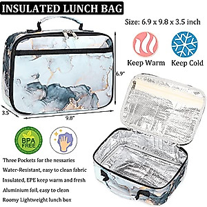 JIANYA Backpack for Teen Girls Boys School Backpack with Lunch Box Marble Kids Book Bag Schoolbag