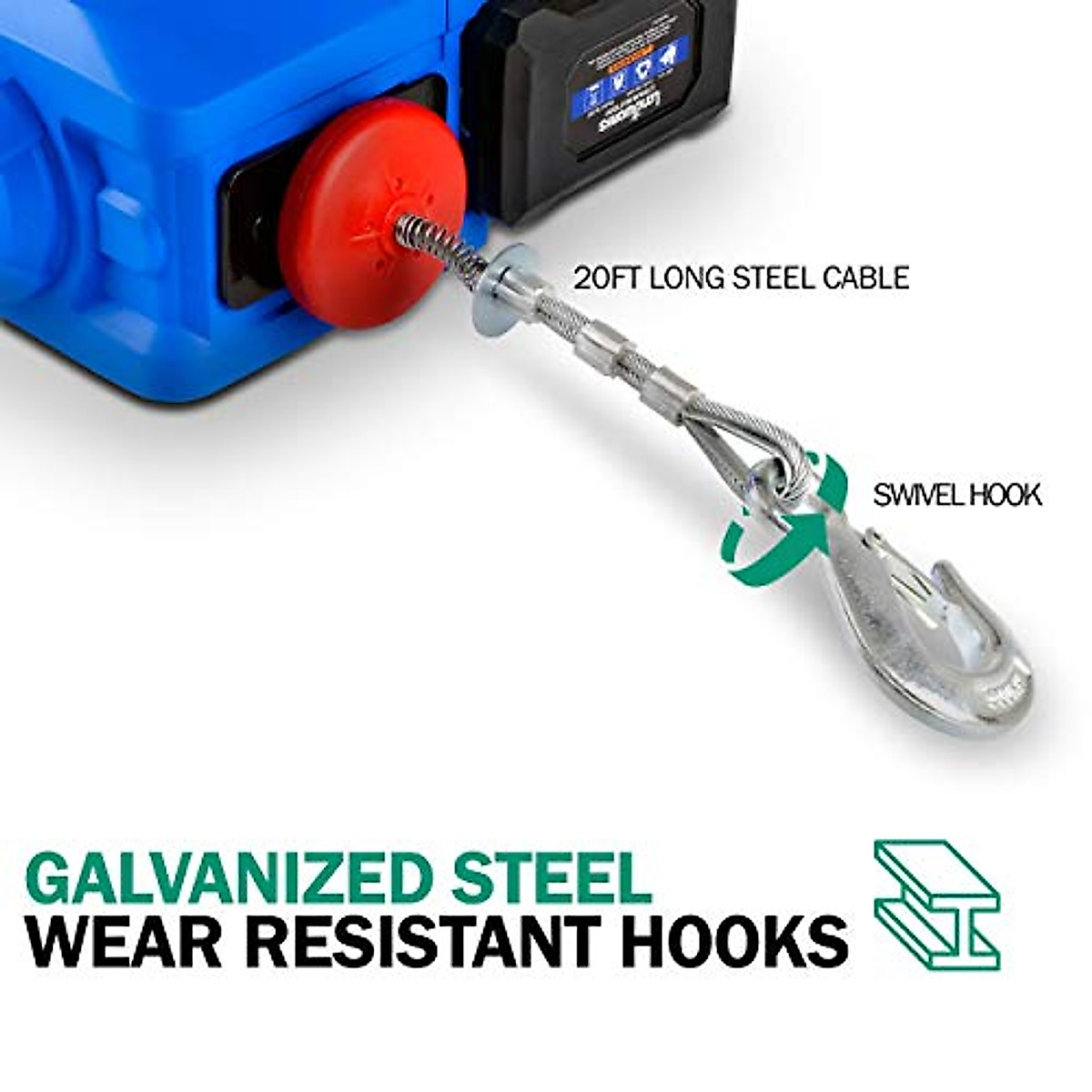 Landworks Electric Towing Winch Hoist Portable Cordless 1000 lbs 1/2 Ton Max Weight Brushless Motor Li-Ion Battery Powered 20' Foot Steel Braided Cable for Off Road ATV Truck Boat Trailer Hunting