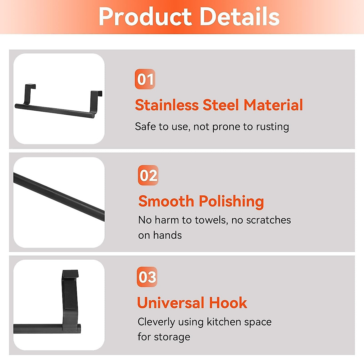 Over Cabinet Cupboard Door Towel Bar, 2 Pack Stainless Steel Kitchen Towel Holder Over Door Towel Rack Bar Holder Towel Racks for Bathroom Door (23cm)