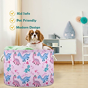 visesunny Cute Pink and Blue Dinosaur with Heart Laundry Baskets Fabric Storage Bin Storage Box Collapsible Storage Basket Toy Clothes Shelves Basket for Bathroom,Bedroom,Nursery,Closet,Office