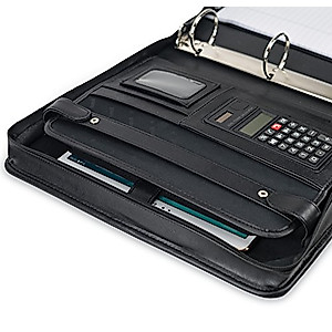 Samsill Professional Padfolio/Portfolio with Zippered Closure Case, 2 Inch Removable Round Ring Binder, Retractable Handles, Interior 10.1” Tablet Sleeve, Black