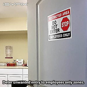 iSYFIX Restricted Area Signs Stickers– 2 Pack 10x7 Inch - Do Not Enter, Employees Only Sticker Premium Self-Adhesive Vinyl, Laminated UV, Weather, Scratch, Water & Fade Resistance, Indoor & Outdoor