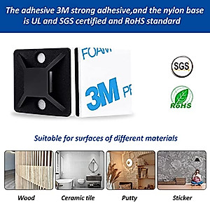 Strong Back-Glue Self Adhesive Cable Zip Tie Mounts Kit - 50 Set Cable Management Clips with 6" Zip Ties, Wire Holders and Screws - Outdoor Sticky Wire Organizer Clips-Black (50 Set, Black)
