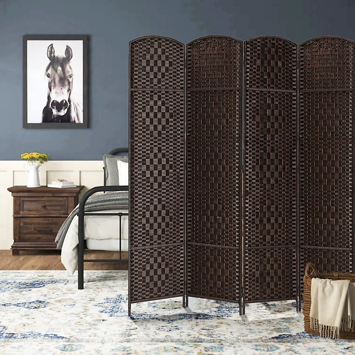 RHF 6 ft.Tall Room Divider, Room Dividers and Folding Privacy Screens, 15.7" Privacy Screen 4 Panels Room Divider Wall Partition, Dark Coffee