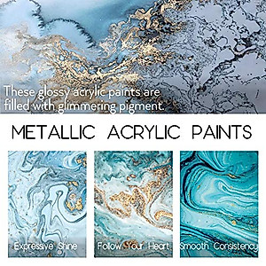 Metallic Acrylic Paint Set of Premium 20 Colors，Professional Grade Metallic Paints with Bottles (2fl oz 60ml), Rich Pigments of Non Fading and Toxic Paints for Artist Hobby Painters Kids