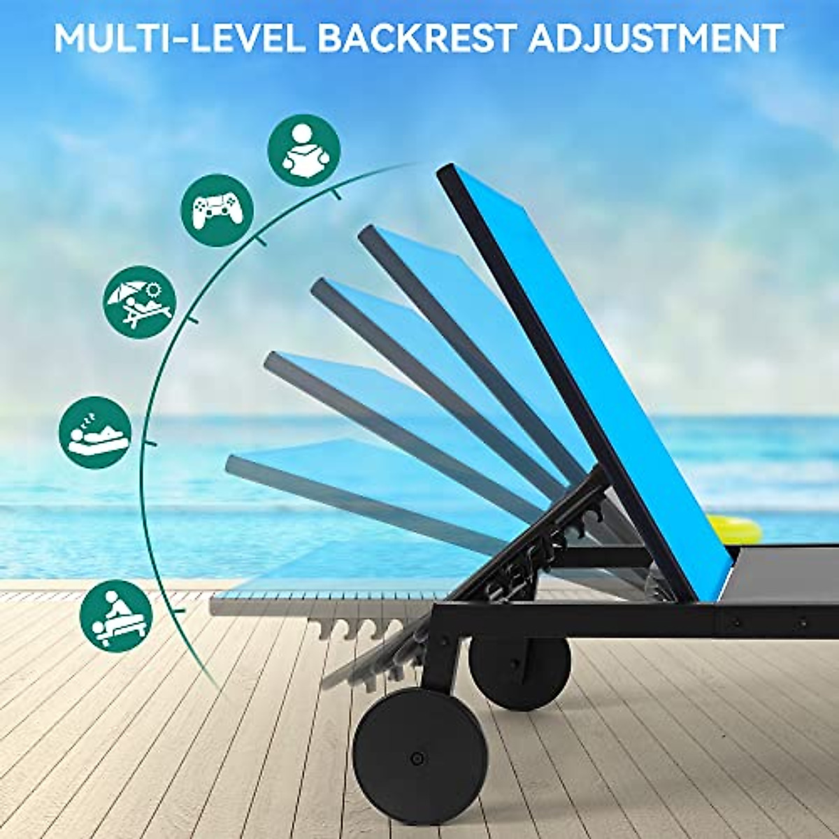 YITAHOME Outdoor Chaise Lounge Chairs Set with Side Table, Adjustable Backrest Poolside Loungers with Aluminum Frame/Textilene Fabric/Wheels for Pool Beach Patio Lawn Porch (Blue)