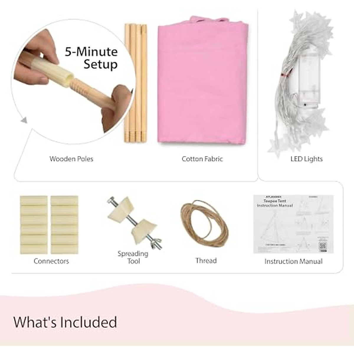 Adorable Pink Kids Teepee Tent with Star Lights, Easy to Assemble 100% Cotton Tipi Play tp Tent for Girls, Spacious Indoor Playhouse for Toddlers, Perfect for Bedroom or Playroom, Durable, Soft Fabric