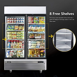 KITMA Two Section Glass Sliding Door Reach-In Refrigerator - Commercial Beverage Refrigerators, Upright Merchandiser Refrigerator, Beverage Cooler with LED Lighting - 48 Cu. Ft