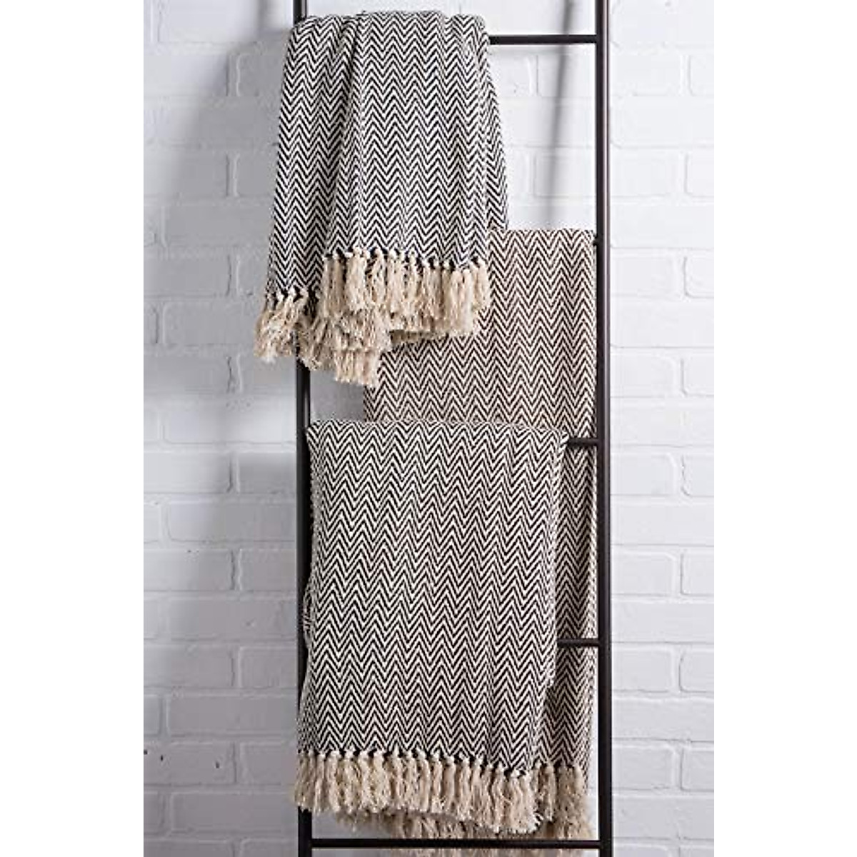 DII Chevron Throw Collection Handloomed Cotton, 50x60, Black