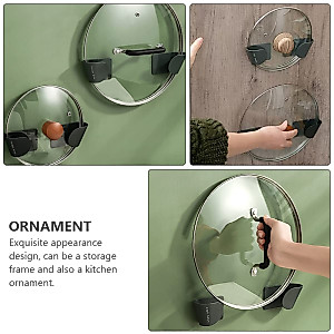 Luxshiny 3 pairs Kitchen Wall- Utensils Lid Hanging Pot Pan Cover Rack Wall Holder Cutting Stand Adhesive Cabinet Mount Cookware Holders Mounted Hangers Wall-mounted Free for Organizers