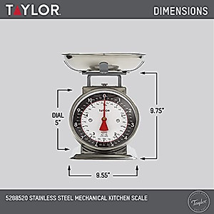 Taylor Mechanical Kitchen Weighing Food Scale Weighs up to 11lbs, Measures in Grams and Ounces, Black and Silver