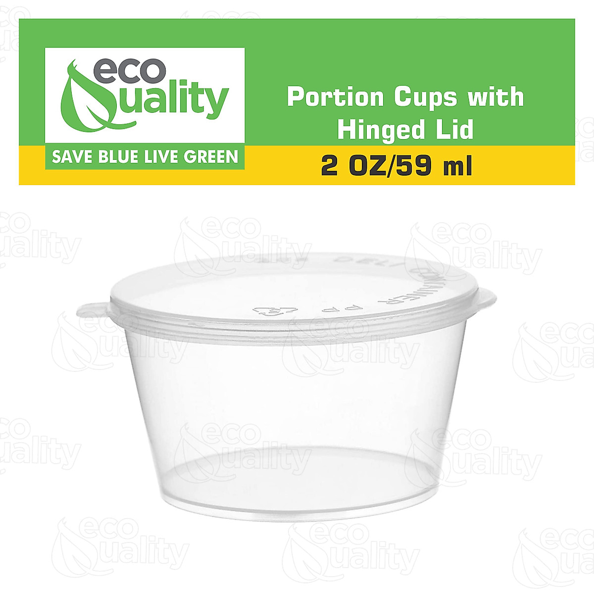 EcoQuality [50 PACK 2 Oz Leak Proof Plastic Condiment Souffle Containers with Attached Lids - Portion Cup with Hinged Lid Perfect For Sauces, Samples, Slime, Jello Shot, Food Storage & More!