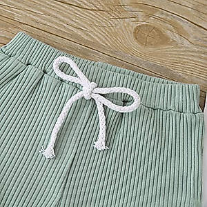 Amuhou Unisex Baby Short Sleeve T-shirts and Shorts Sets Stripe for Newborn Infant Toddler Boy Girls (White/Light Green, 0-6 Months)