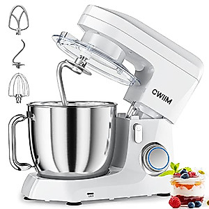 Stand Mixer, CWIIM 10+P Speed 5 QT Food Mixer with Dough Hook Whisk Beater Splash Guard Mixing Bowl, Tilt-Head Kitchen Electric Mixer for Baking Egg Bread Cakes Cookie Pizza Salad (White)