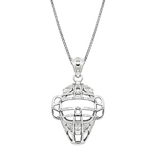 Honolulu Jewelry Company Sterling Silver Baseball Catcher Mask Sports Necklace Pendant with 18" Box Chain