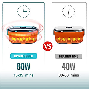 JDISANGI Electirc Lunch Box Food Heater 60w Lunch Containers for Adults, 12V 110V Food Warmer for Car, Truck, Home with 304 Food-Grade Stainless Steel Container 1.5L.