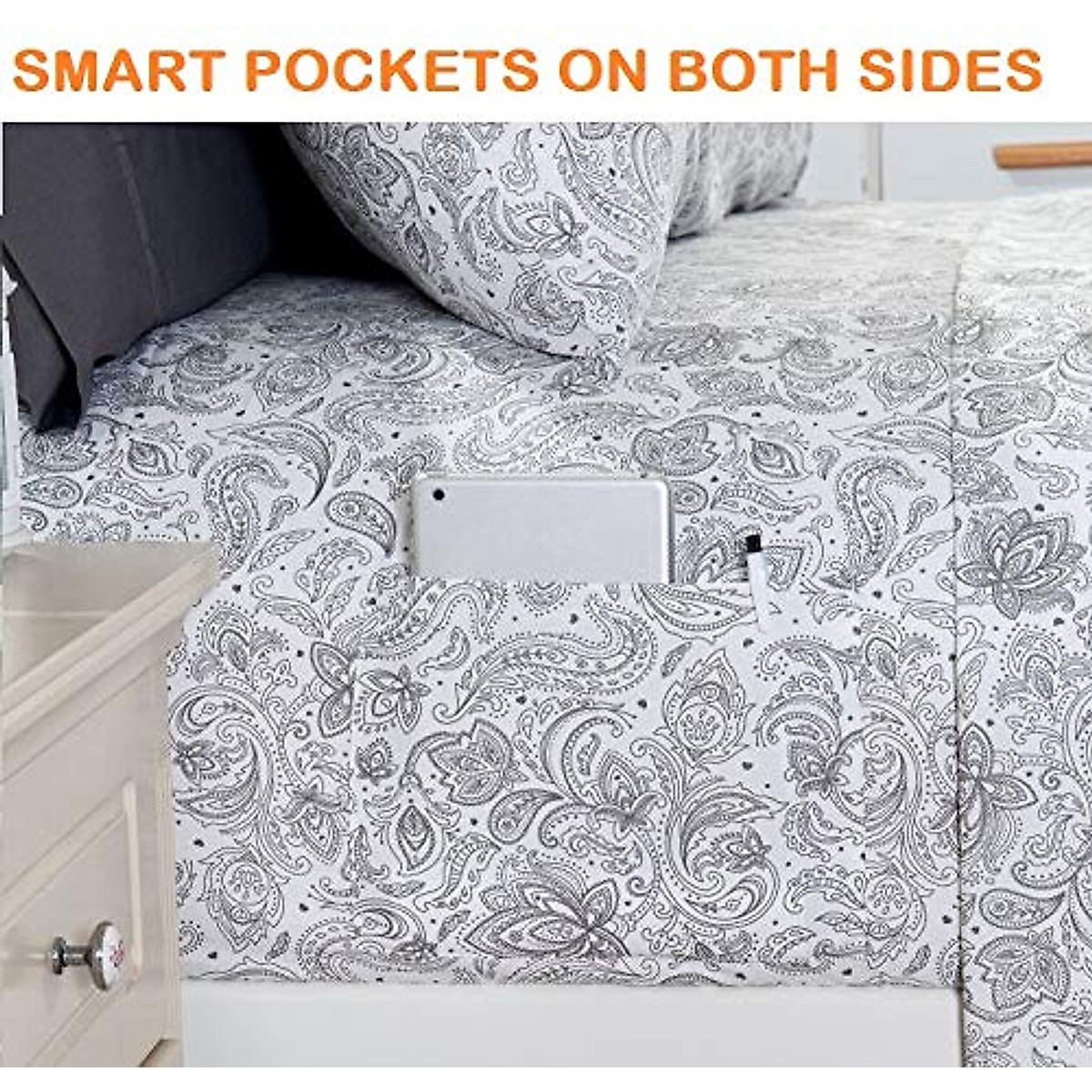 Elegant Comfort Luxury Soft Bed Sheets Paisley Pattern - 1500 Premium Hotel Quality Microfiber Softness Wrinkle and Fade Resistant (6-Piece) Bedding Set, Full, Grey
